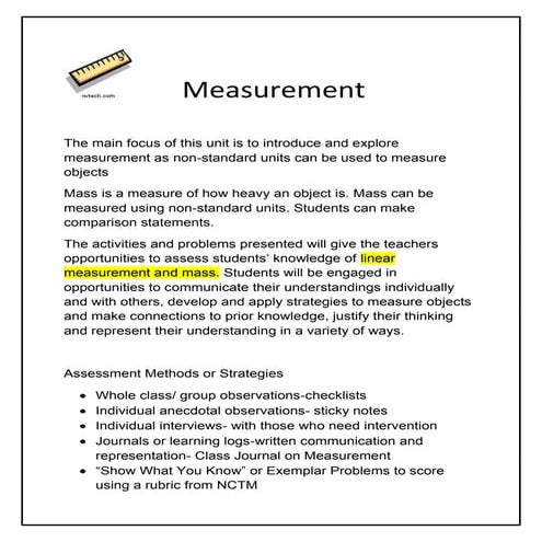 Linear measurement lessons | DOCX