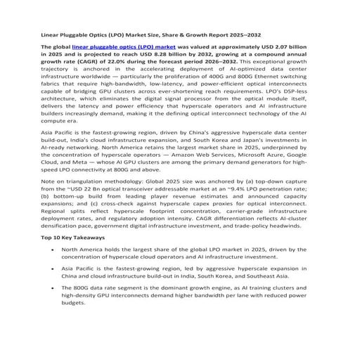 Global Linear Pluggable Optics Market Growth and Trends 2025-2032 | PDF