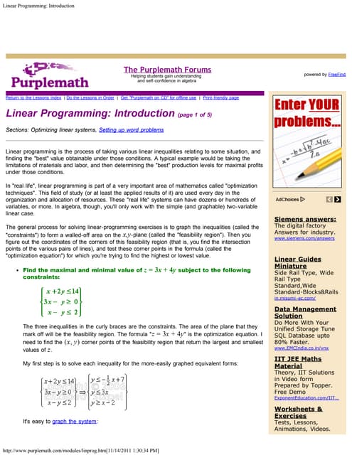 Linear programming introduction | PDF | Computing | Technology & Computing Linear programming introduction | PDF | Computing | Technology & Computing