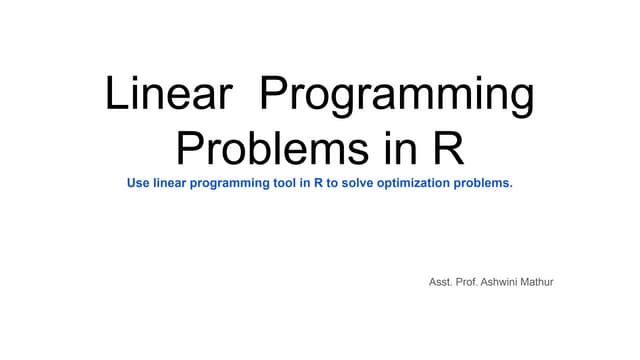 Linear Programming Optimization In R Ppt