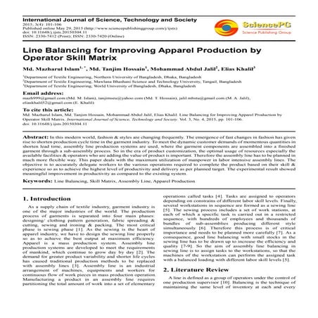 Line Balancing for Improving Apparel Production by Operator Skill ...