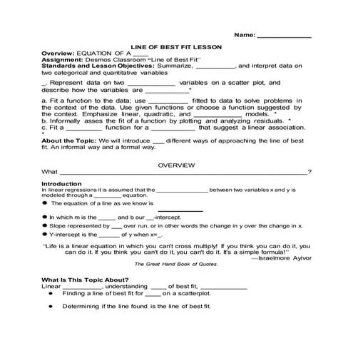 Line of best fit lesson guided notes | DOCX