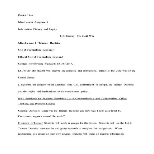 Information Fluency and Inquiry: Cold War Mini-Lesson | PDF