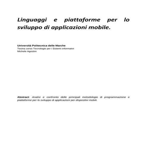 Linguaggi e piattaforme per lo sviluppo di applicazioni mobile michele ...