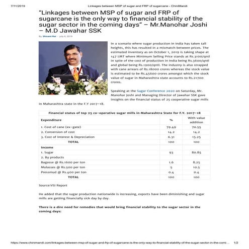Linkages between msp of sugar and frp of sugarcane | PDF