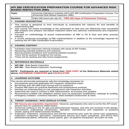 API 580 CERTIFICATION PREPARATION COURSE FOR ADVANCED RISK BASED INSPECTION | PDF