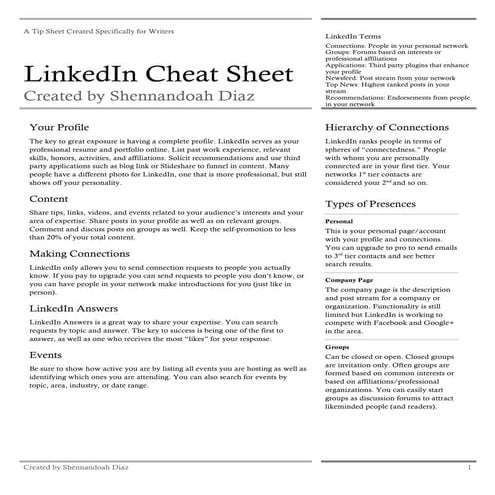 Linked in cheat sheet for writers | PDF