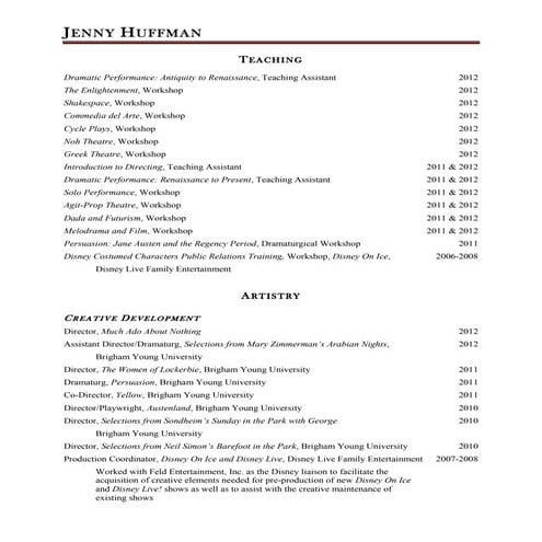 Jenny Huffman - CV 2012 | PDF | Awards Shows | Events