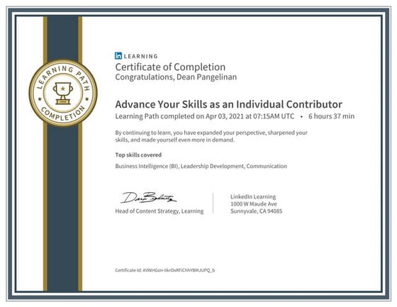 LinkedIn Learning Path Certificate of Completion - "Become a Leader" | PPT