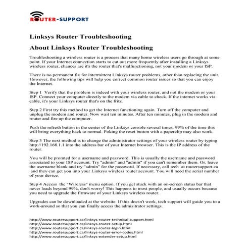 Linksys router troubleshooting | PDF