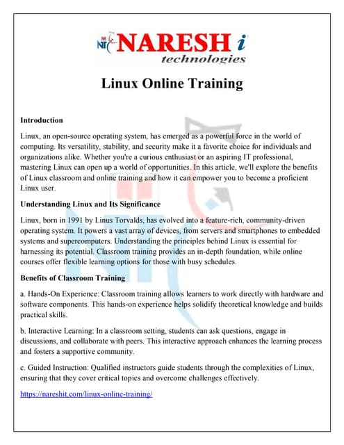 Linux Online Training. | PDF