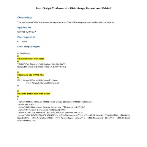 Bash Script Disk Space Utilization Report And Email Pdf 