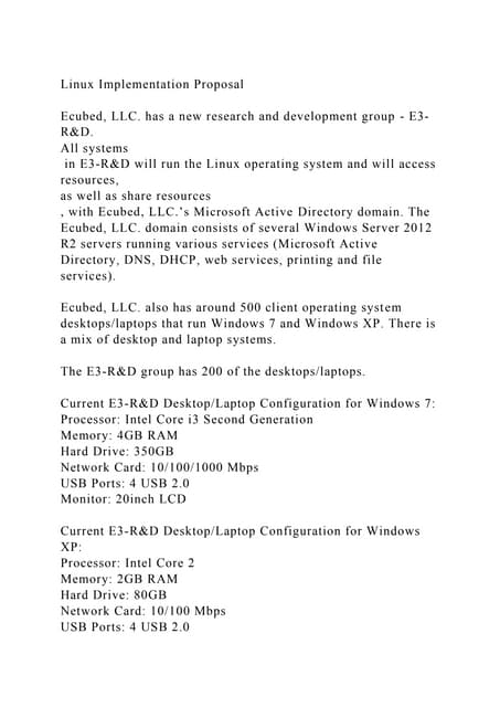 CMIT 391 LINUX IMPLEMENTATION PROPOSAL | PDF