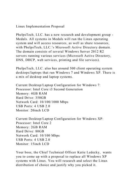 CMIT 391 LINUX IMPLEMENTATION PROPOSAL | PDF