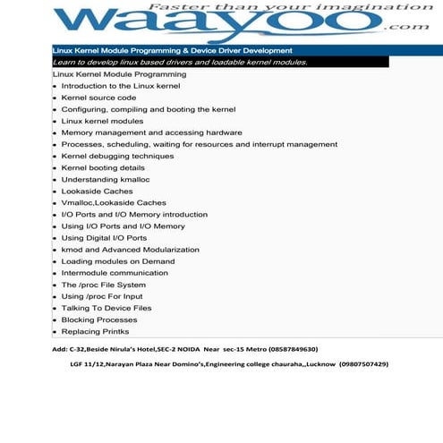 Linux Kernel Module Programming Regular And Summer Training In Waayoo