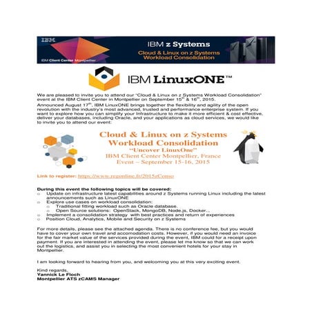 LINUXONE Client Event 15 - 16 September 2015 in Montpellier (France) | PDF