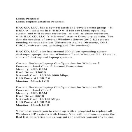 CMIT 391 LINUX IMPLEMENTATION PROPOSAL | PDF