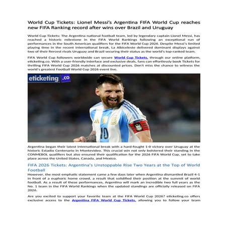 World Cup Tickets: Lionel Messi’s Argentina FIFA World Cup reaches new FIFA Ranking record after ...
