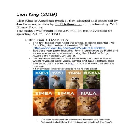 Lion king conversions,distributione | DOCX | Animation & Anime | Genres