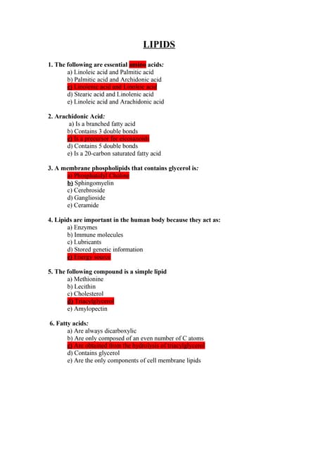 Lipid Chemistry MCQs.(Biochemistry)pdf.. | PDF