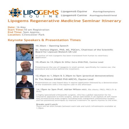 Lipogems regenerative medicine seminar by lipocast biotech uk itinerary ...
