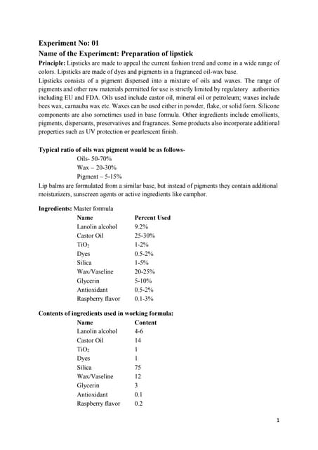 Cosmetic Process: Lipstick Synthesis | PDF