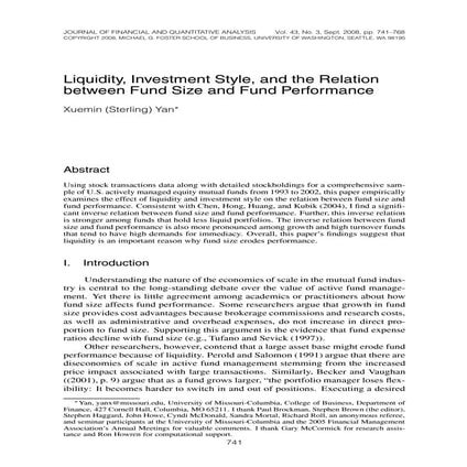 Liquidity, investment style, and the relation between fund size and ...