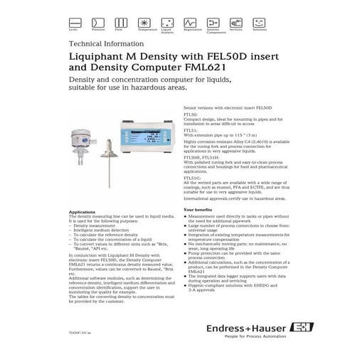 Liquiphant m density densitycontroller fml621 endress+hauser datasheet ...