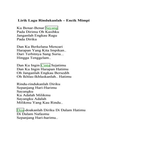 LIrik Encik mimpi | DOCX