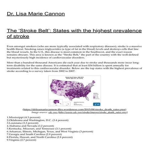 The Stroke Belt: States with the highest prevelance of stroke | PDF