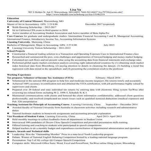 Lisa yu resume(accounting) | DOC