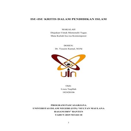 ISU-ISU KRITIS DALAM PENDIDIKAN ISLAM | DOCX