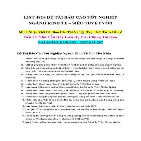 List 482+ Đề Tài Báo Cáo Tốt Nghiệp Ngành Kinh Tế – Siêu Tuyệt Vời | DOCX