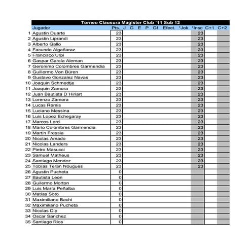 Tabla de Posiciones Sub 15 | PDF