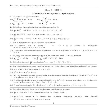 Lista 9 -_integrais (1) | PDF