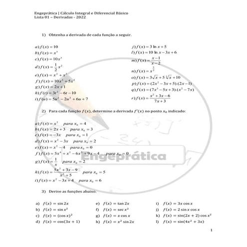A0001 tabelas de derivadas e integrais básicas | PDF