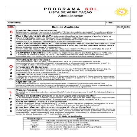 5S e programa sol - checklist | PDF
