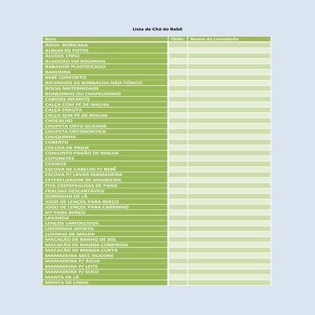 Lista de chá de bebê | PDF
