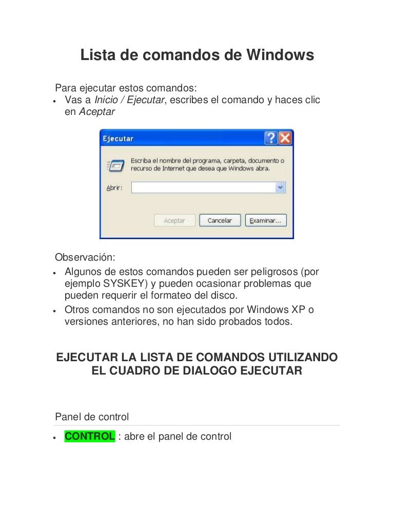Lista de comandos en windows