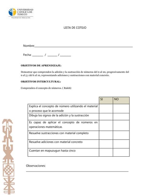 Lista de cotejo | DOCX