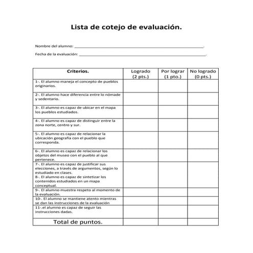 Lista de cotejo de evaluación | DOCX