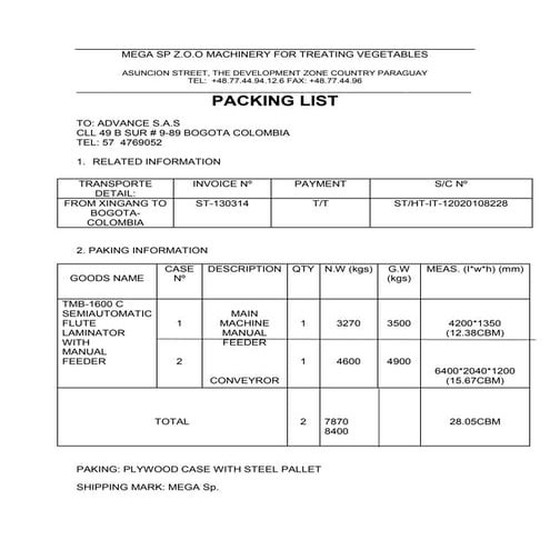 Lista de empaque terminada | DOCX