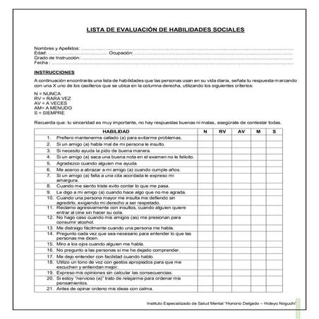 Lista de evaluación de habilidades sociales | PDF