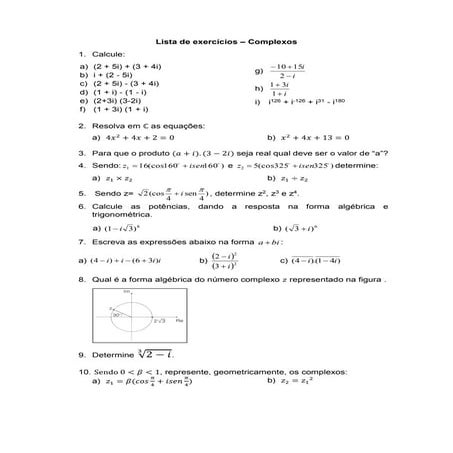 Lista de exercícios complexos | PDF