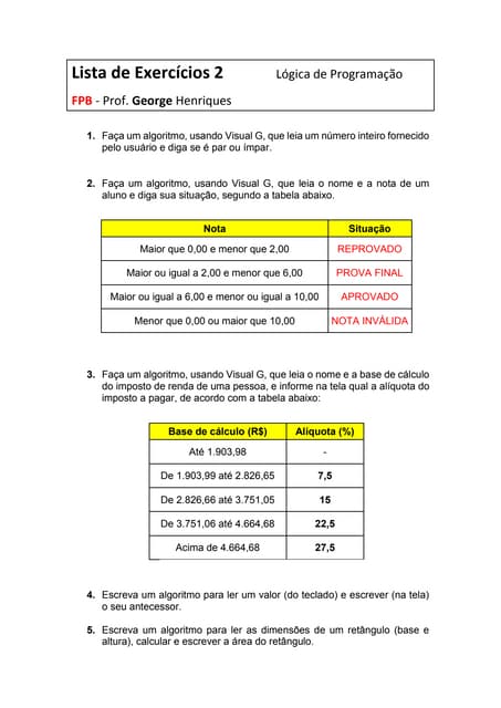 Excel Lista De Exercicios Pdf Document EXERCÍCIOS DE EXCELL