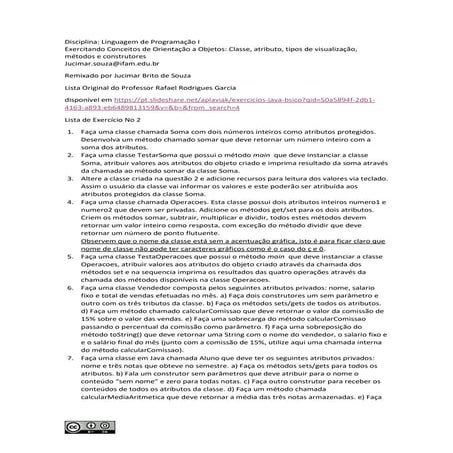 [Curso Java Basico] Exercicios Aulas 28 a 33 | PDF