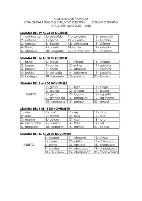 Lista de palabras primer período | PDF