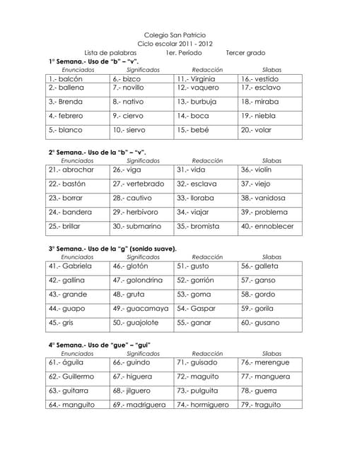 Palabras Con Significados Múltiples De Primer Grado