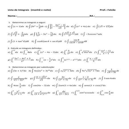 Lista integrais | PDF