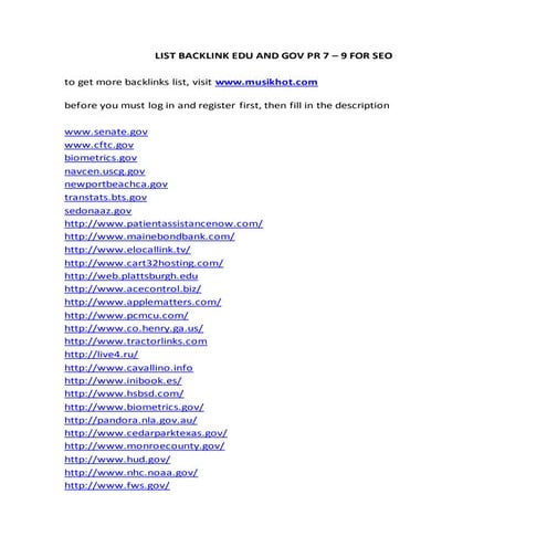 Backlink For SEO - 100 List Backlink EDU And Gov PR High | DOCX | Search | Internet